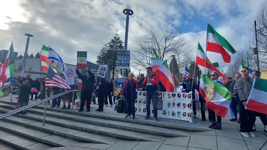 Supporters of recent protests in Iran rally at a Bellevue park